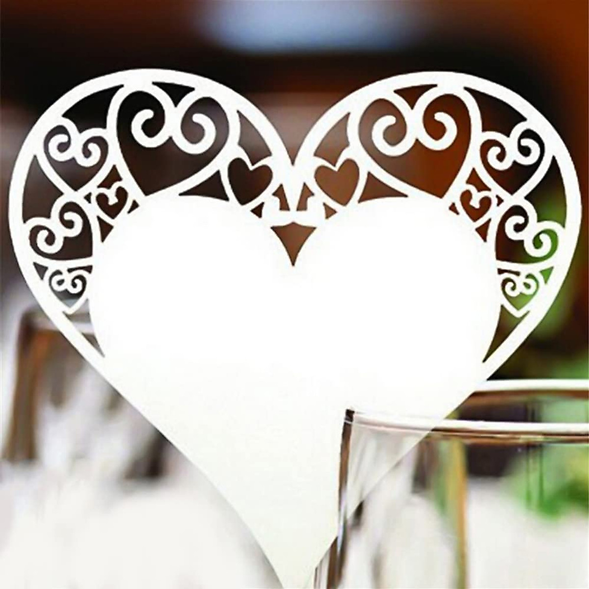 150 Pcs Heart Table Number Place Card Name Card Wine Glass Cup Decoration Postcards for Wedding Party,Reception, Anniversary, Birthday Party (white-150pcs)