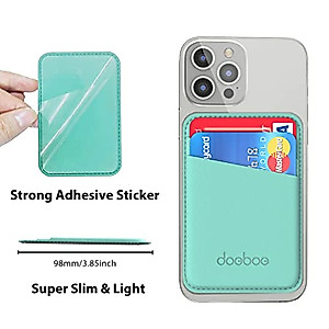 doeboe Leather Phone Card Holder for Back of Phone, Credit Card Case Stick on Cell Phone, Strongly Adhesive Phone Wallet Sleeve, Compatible with iPhone 14, Samsung, Android, All Smartphones (Mint)