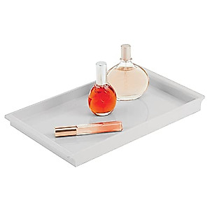 mDesign Plastic Bathroom Counter Tray and Organizer - Perfume, Guest Hand Towel, Makeup, and Accessory Holder Tray for Bathroom Countertop and Vanity - Petal Collection - 2 Pack - Light Gray
