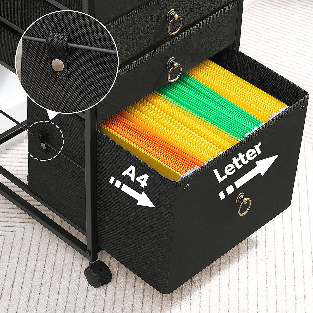 HOOBRO 4-Drawer Mobile File Cabinet, Rolling Printer Stand with drawers, Under Desk Rolling File Cabinets for Home Office, A4/Letter Size, Nonwovens Drawer, Easy Assembly, Black BFK40WJ01