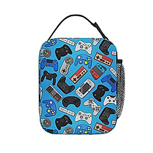 Gbuzozie Video Game Controller Background Lunch Bag Insulated Portable Reusable Gaming Theme Lunch Box With Zipper For Women Men Picnic Beach