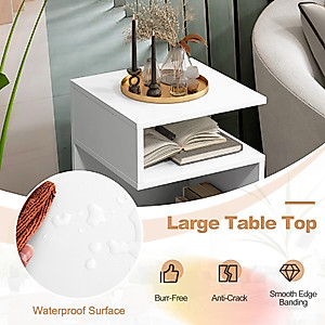 Tangkula S-Shaped Side Table, 3 Tier Wood End Table with Open Storage Shelves, Anti-Slip Foot Pads, Modern Accent Bedside Nightstand, Narrow Side Table for Small Spaces Living Room Bedroom (2, White)