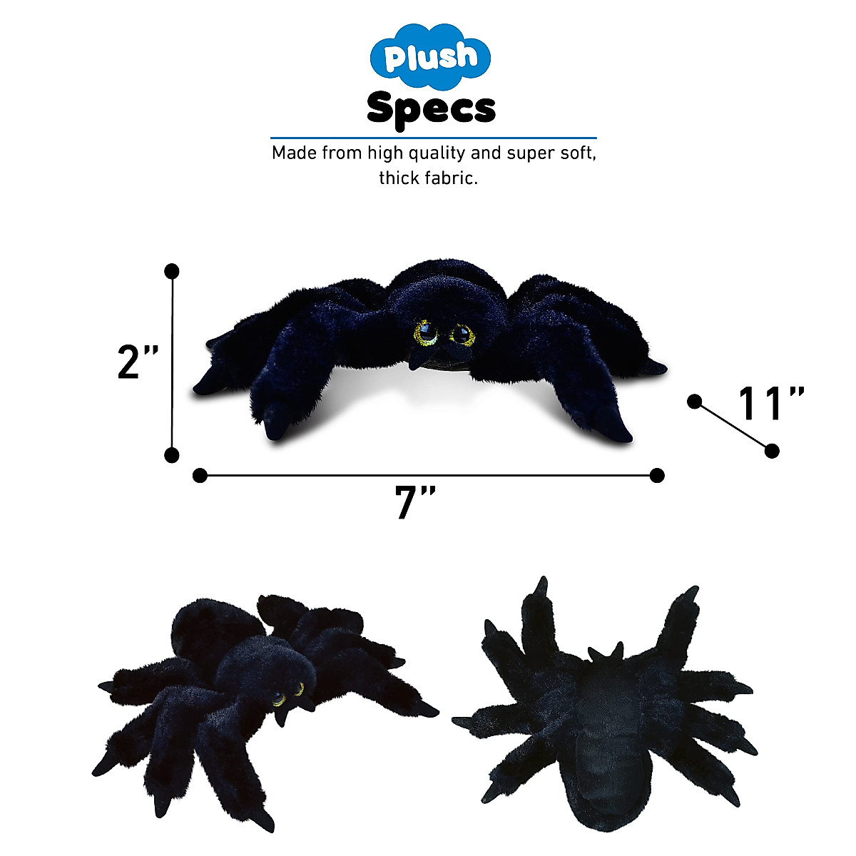 DolliBu Black Spider Plush Toy - Super Soft Spider Stuffed Animal for Boys and Girls, Cute Spider Stuffed Animal, Realistic Stuffed Spider Plush Gift, Spider Decor for Baby, Kids, Adults - 8 Inches