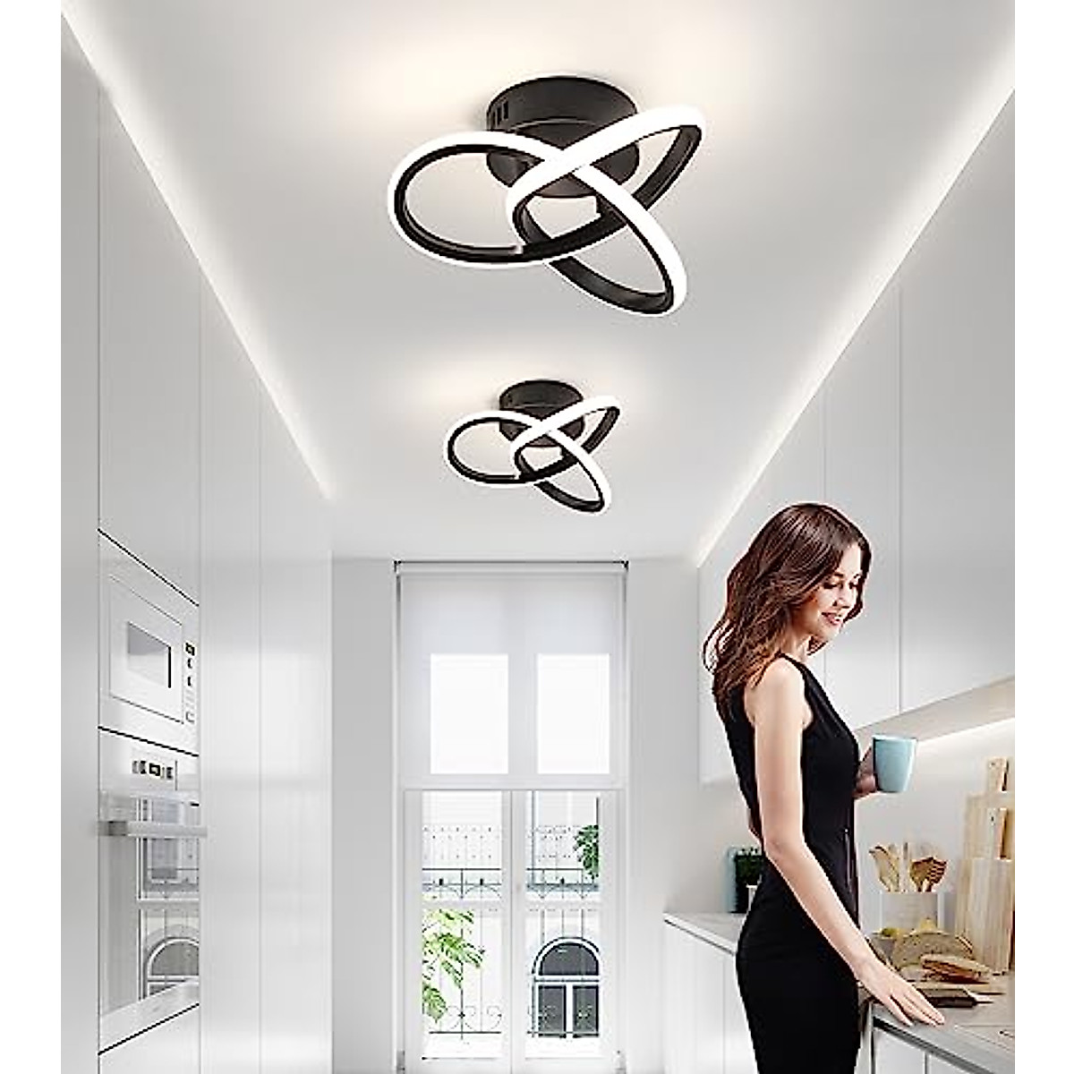 AMZASA Black Hallway Light Mini Artistic Lamp Modern LED Close to Ceiling Light for Balcony Corridor Closet Bedroom Bathroom 15W 4000K Neutral Light