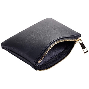Chelmon Vegan Leather Coin Purse Pouch Change Purse With Zipper For Men Women (Black Up)