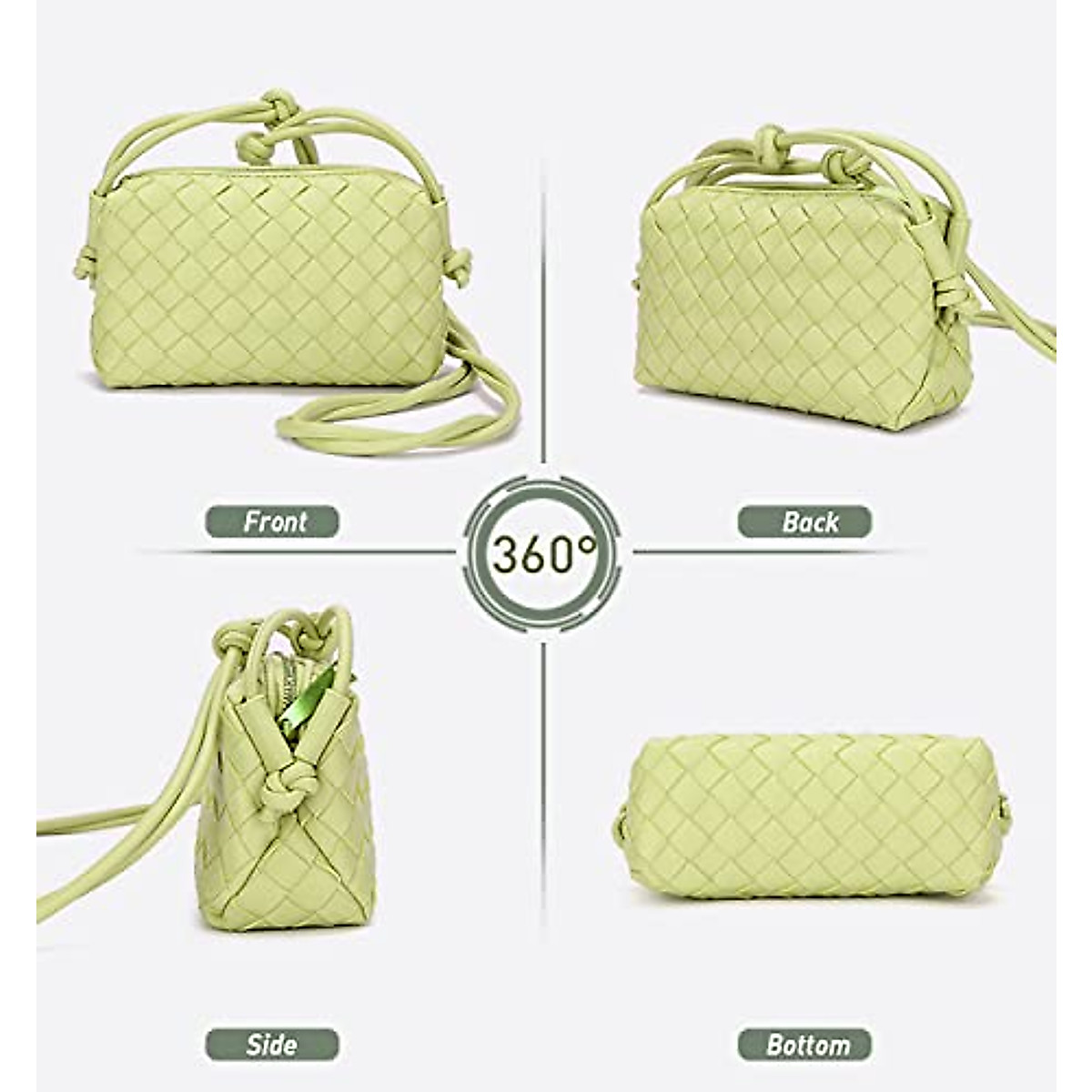 LOVEINT Small Crossbody Shoulder Bags for Women，Hand Woven Leather Clutch Purses Tote Bag Wallet Sling Bag Handbags (Lime color)