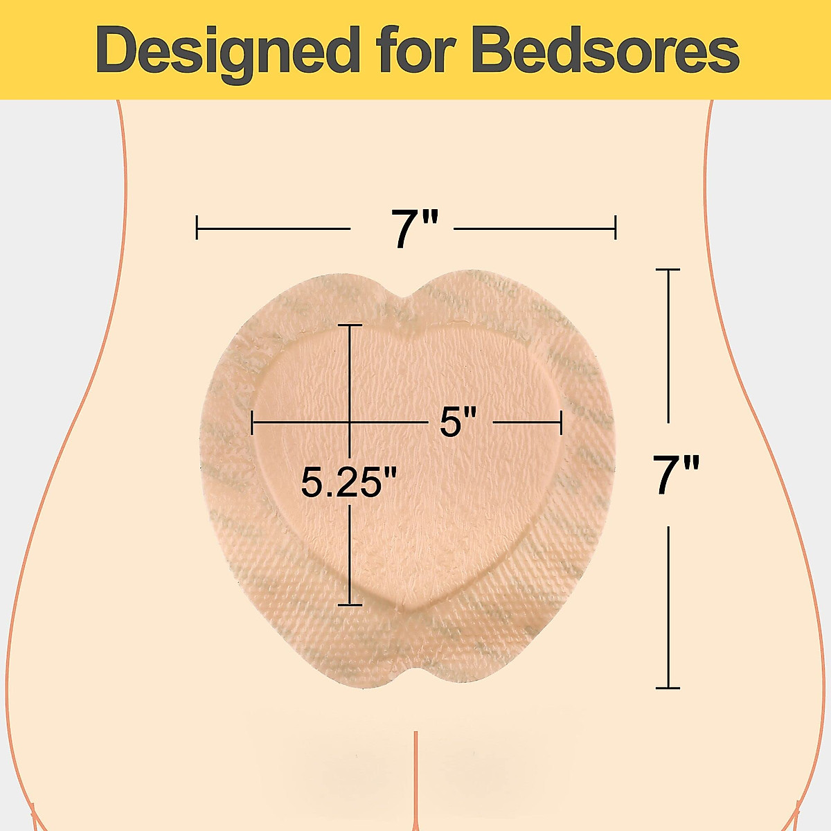 LotFancy Sacral Foam Dressing, 7"x 7", 5 Count, Silicone Foam Dressing, Wound Dressing with Border, Sacrum, Bed Sores, Pressure Ulcers Healing Bandage Pad, Highly Absorbent, Waterproof