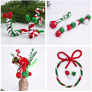 Livder Christmas Pipe Chenille Cleaners Stems Set, DIY Art Craft Pom Poms, Self Adhesive Wiggle Eyes Supplies Decorations