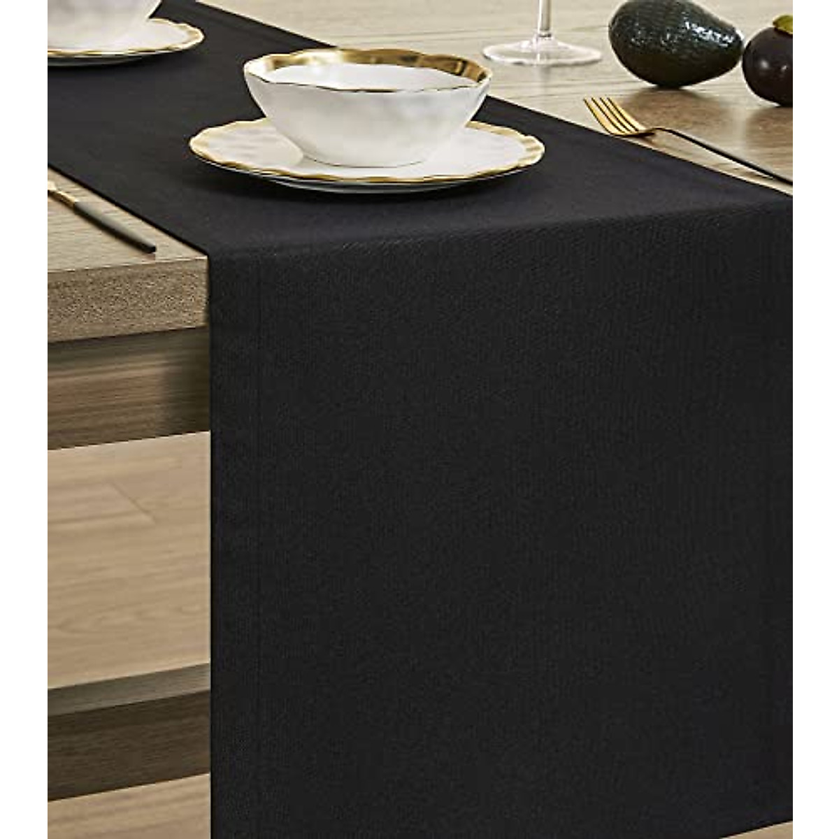 ZeeMart Basic Linen Style Table Runner, 14 x 72 Inch Black, Rustic Farmhouse Black Table Runners 72 Inches Long, Everyday Polyester Table Runner - Machine Washable & Easy Care