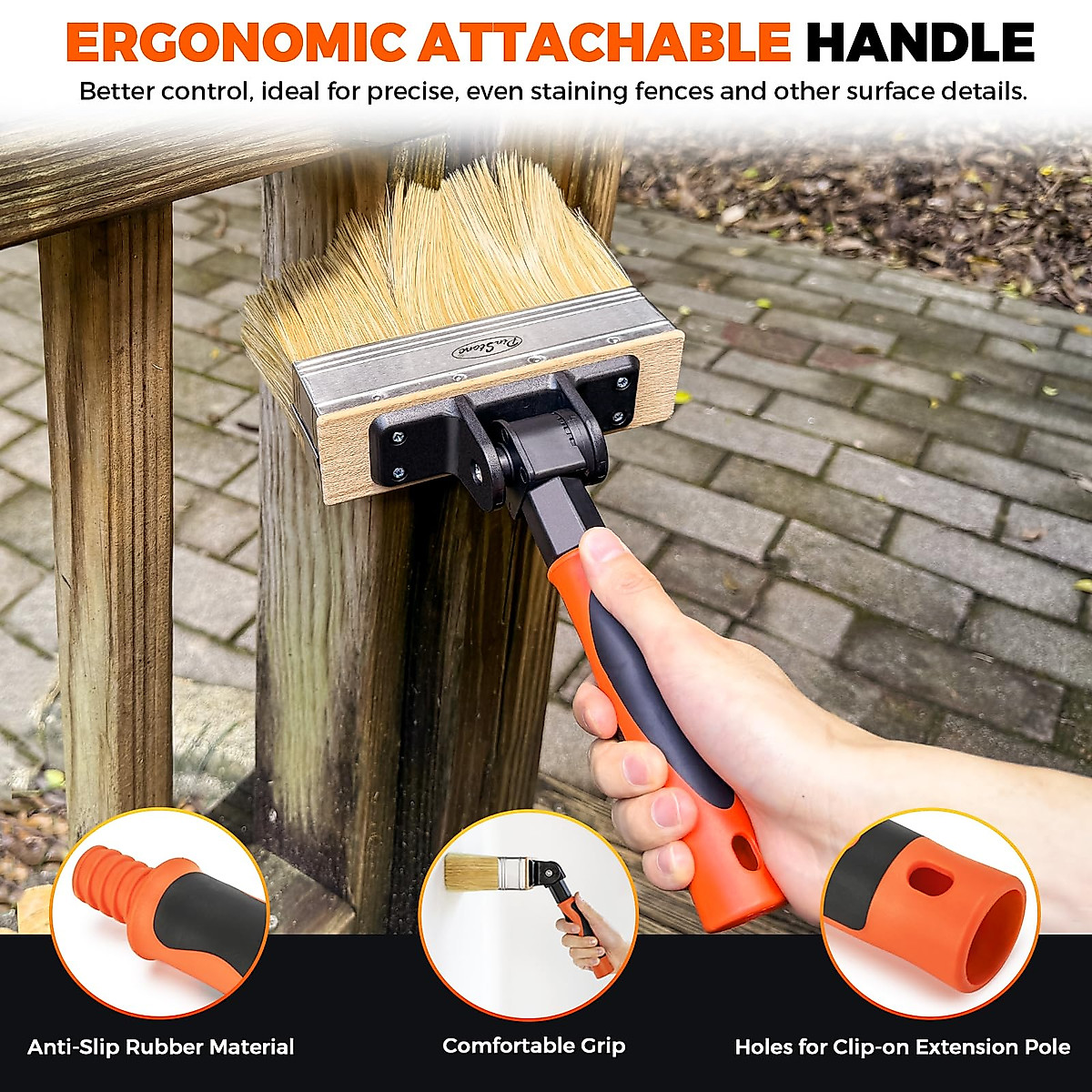 PinStone 7-Inch Deck Stain Brush, 0° to ±90° Adjustable Deck Stain Applicator with Handle, Wide Deck Paint Brush, Limewash Brush, Large Stain Brushes for Wood, Deck, Fence, Masonry, Walls Staining