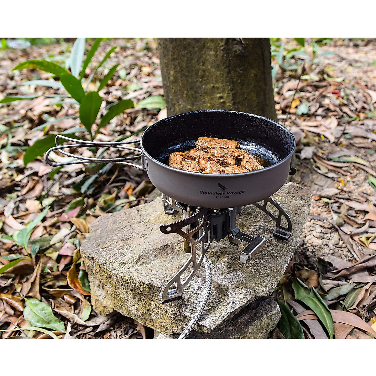 Boundless Voyage Camping Titanium Non-Stick Pan with Folding Handle Ultralight Outdoor Ceramic Coating Frying Pan Small Portable Picnic Hiking BBQ Cookware (Ti2067C-L-18CM)