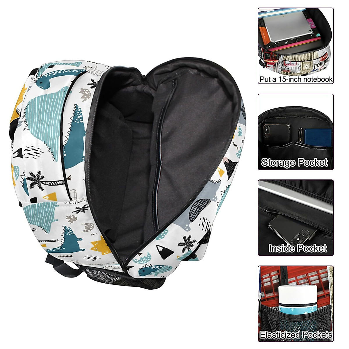 ZZKKO Cute Cartoon Dinosaurs School Backpacks Book Bag for Boys Girls Travel Hiking Camping Daypack Work Laptop Backpack