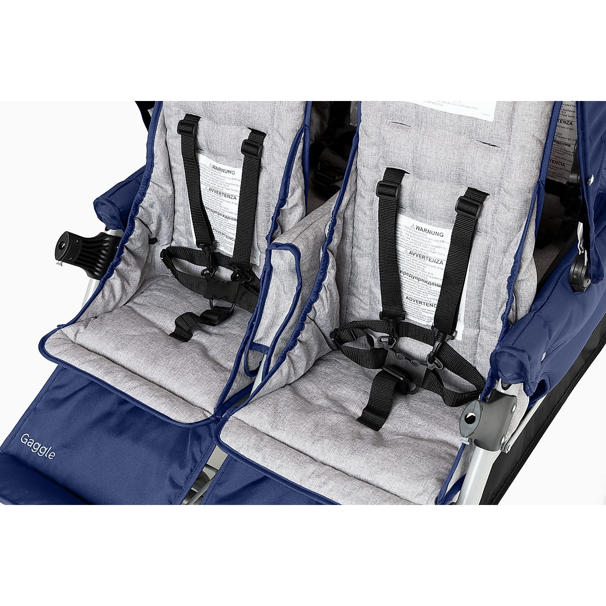 Gaggle by Foundations Jamboree 6-Seat Folding Multi-Child Stroller with Oversized UV Blocking Canopy, 5-Point Harness for Added Safety, Easy Loading, Storage Bucket (Blue)