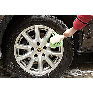CARCAREZ Green Soft Car Wheel Cleaner Brush with Short Handle for Auto Vehicle Truck Motorcycle Tire Cleaning