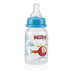 Nuby Printed Non-Drip Bottle, 4 Ounce, 1 Pack of 1 Bottle, Colors May Vary