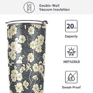 HXshaoye Japan floral pattern ink cloud Stainless Steel water bottle with straw Leak-proof Lid and Straw coffee mug spill proof for travel Aesthetic travel mug 20oz vasos para cafe 20oz