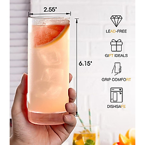 LUNA & MANTHA Highball Glasses Set of 4, 13oz Drinking Glasses Lead-Free Crystal Tall Water Glasses for Mojito, Tom Collins, Iced Tea, Gin & Tonics, Home Bar, Birthdays, Housewarming Gift, Clear
