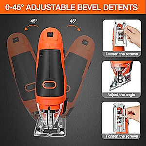 ValueMax Jig Saw, 6.5AMP Corded Electric Jigsaw with 6 Variable Speeds, 4-Position Orbital Setting, ±45° Bevel, Dust Blower and 6Pc Blades, Jigsaw Tool Kit for Wood, Metal and Plastic Cutting