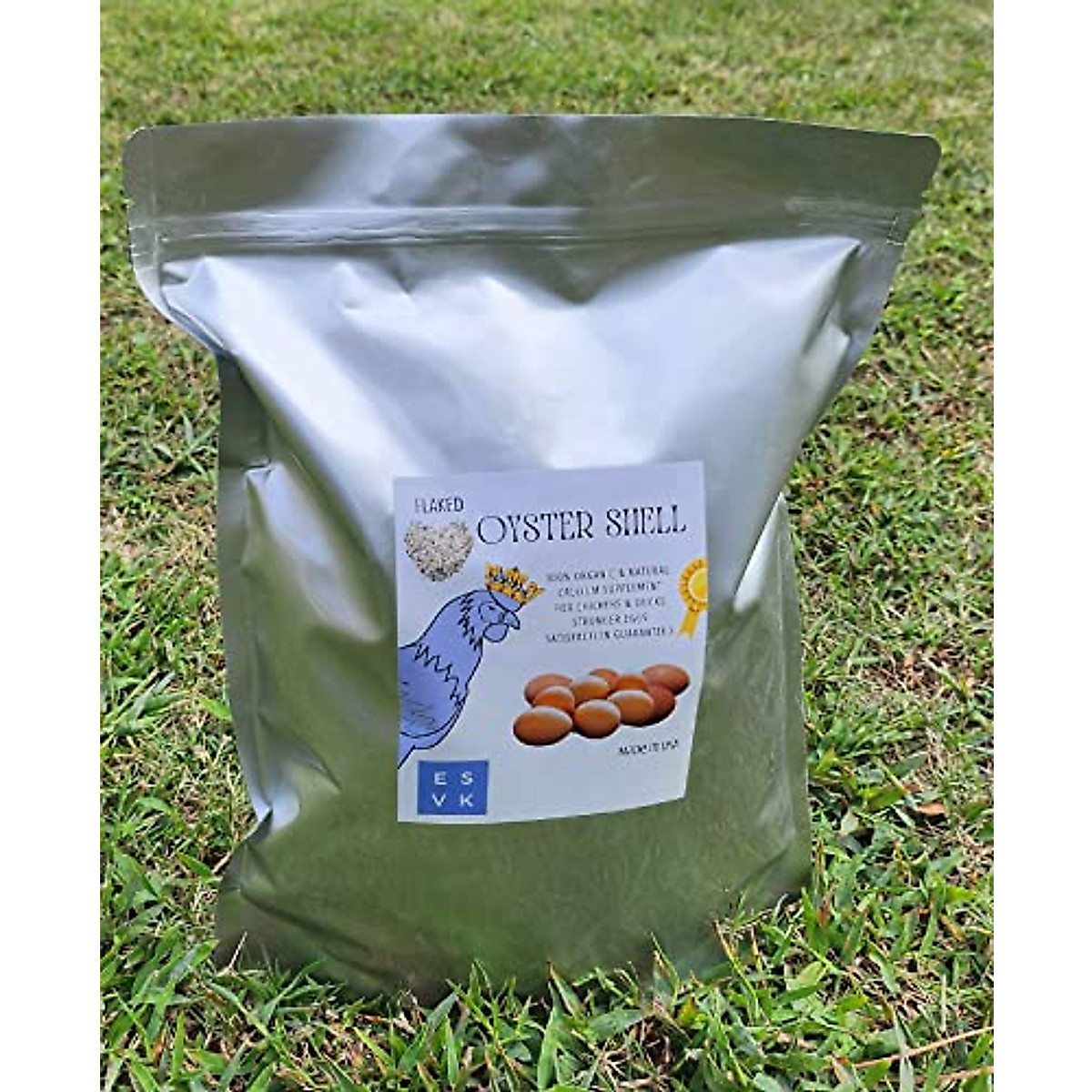 ESVK Chicken and Bird Feed Calcium Supplement | for Healthy Eggs Natural Flaked Oyster Shell - 8 Pounds (Pack of 1) | Made in USA