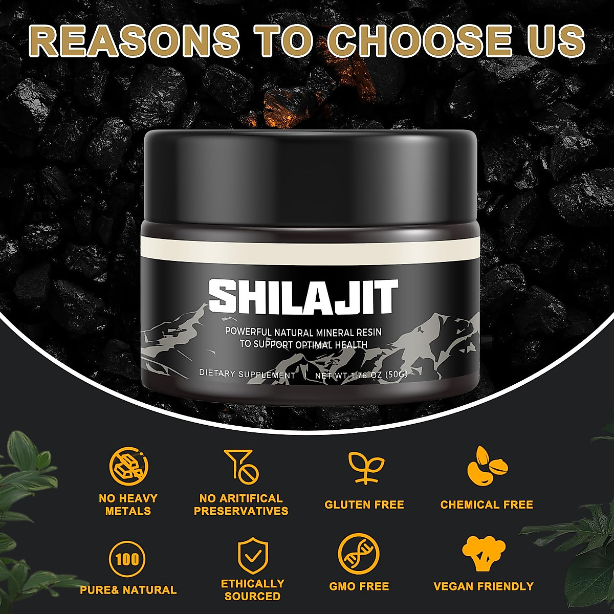Shilajit Pure Himalayan Organic Shilajit Resin - Gold Grade 100% Shilajit Supplement - Natural Shilajit Resin with 85+ Trace Minerals & Fulvic Acid for Focus & Energy, Immunity, 50 Grams (2 Pack)