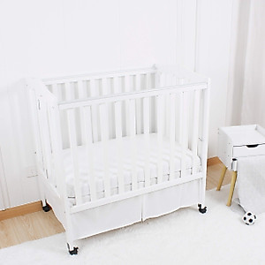 CaSaJa Mini Crib Skirt Pleated, Silk-Looking Soft Microfiber Baby Bed Skirt with Durable Platform for Mini and Portable Cribs 24" X 38", 12" Generous Drop Dust Ruffle, Machine Washable, White Color