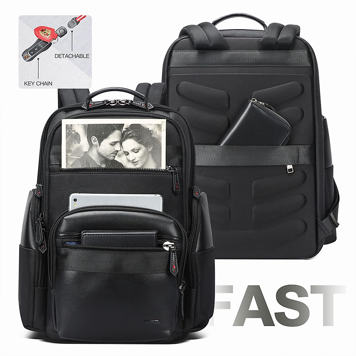 BOPai 30L Travel Backpack for Men Business Laptop Backpack 15.6 inch Computer bagpack with USB Charging Water-Resistant Rucksack Black