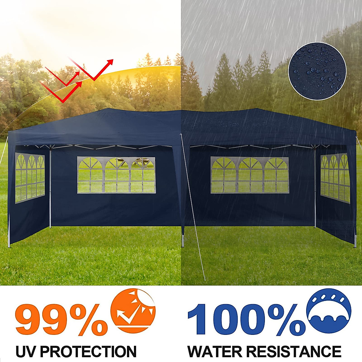 TUKAILAI 10' x 20' Pop Up Gazebo Marquee, Anti-UV Party Wedding Tent Event Shelters with 6 Removable Sidewalls & Carry Bag, Heavy Duty Instant Canopy for Outdoor Camping Garden Patio (Blue)