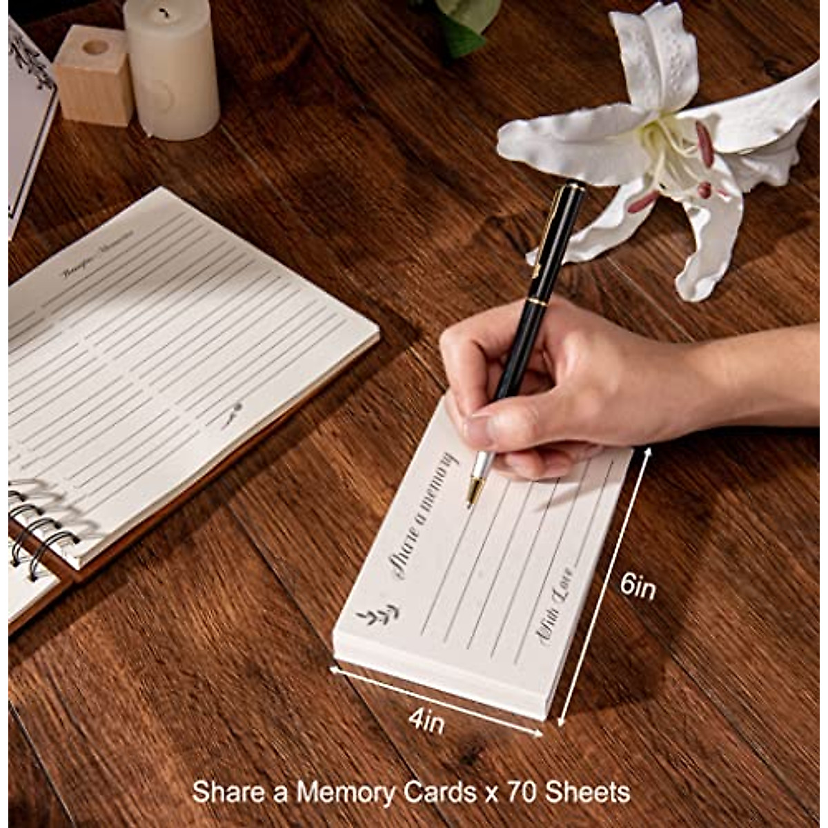 Funeral Guest Book Alternatives for Memorial Service Sign-in Memorial Books for Celebration of Life Include 4x6 Inch Thank You Cards with Envelopes Share A Memory Cards Wooden Table Sign (Brown)