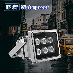 OHWOAI IR Illuminator, 6 LED IR Lights 850nm, Long Range Infrared Light, Outdoor Waterproof Lamp Night Vision, 10ft 12V 2A Power Supply