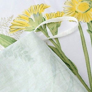 FADFAY Duvet Cover Set Queen 4-Pcs Shabby Daisy and Lavender Flowers 100% Cotton Hidden Zipper Closure with Green Deep Pocket Fitted Sheet 4 Pieces Queen Size