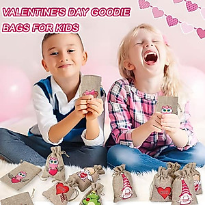 JUNEBRUSHS 42 Pack Valentines Burlap Bags, Small Valentine Gift Bags with Drawstring Valentine's Day Goodie Bags for Kids Baby Shower Wedding Party Favor Bags Heart Treat Candy Bags Fillers