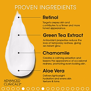 Advanced Clinicals Retinol Cream Face Moisturizer | Crepey Skin Care Treatment | Fragrance Free Body Lotion Targets Look Of Crepe Skin, Wrinkles, & Sagging Skin, 16 Oz (2-Pack)