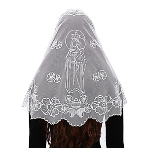 Bozidol Church Veil Lace Mantilla Religious Head Covering Velos para ir a la iglesia Catholic Mass Veil with Hairclip (White)