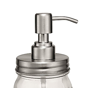 4 Pack Mason Jar Soap Dispenser Lids with Pumps, Rustproof Stainless Steel Lotion Soap Dispenser Lids Replacement for 16 oz Regular Mouth Mason Jar Decor, 4 Brushes Included Silver