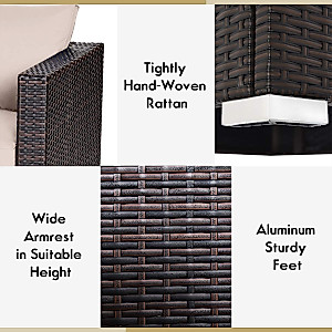 Tangkula 4 PCS Outdoor Wicker Corner Sofa Set, Patio Rattan Loveseat w/Removable Cushions, Sectional Sofa Set Additional Seats for Balcony Patio Garden Poolside (Brown)