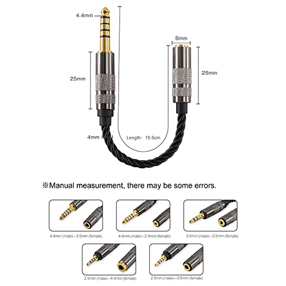 Headphone Adapter 4.4mm Male to 3.5mm Female Adapter for 3.5mm Cable Connected to Balanced 4.4mm Player Device High Stereo Audio Converter OFC Cable with Gold-Plated Plug 6 inch Length Extension Cord