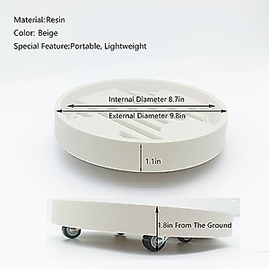 Rowcay Plant Caddy with Hidden Wheels, 9.8-Inch Base, 360°Rotating Plant Stand, 110 LBS Heavy Duty Load Capacity, 4 Invisible Casters, Beige,1 Pack