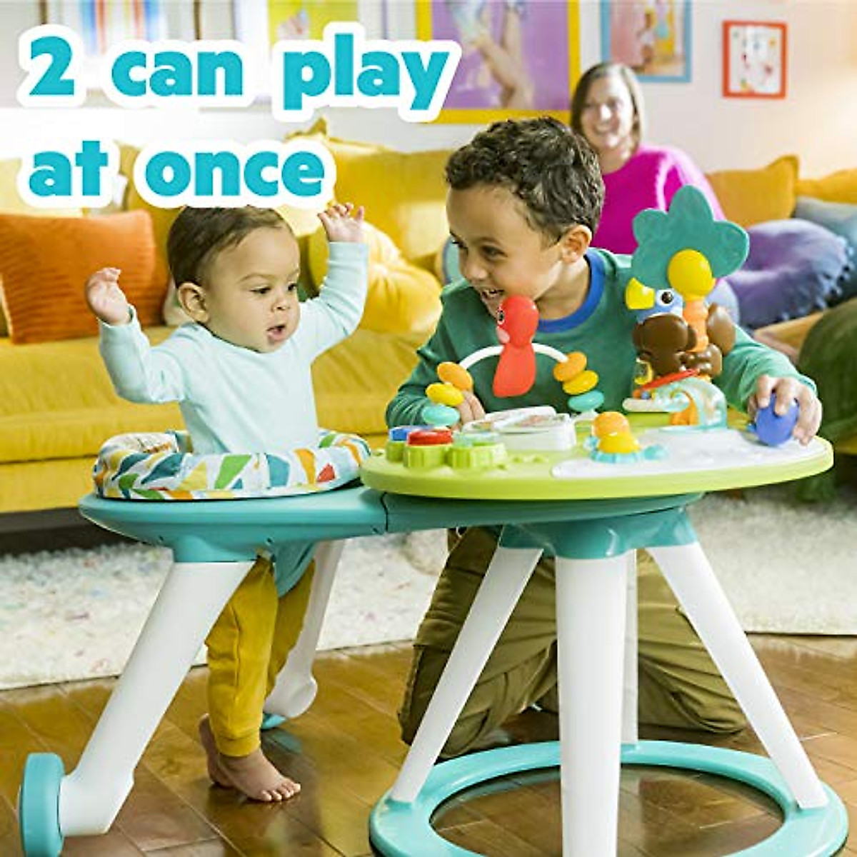 Bright Starts Around We Go 2-in-1 Walk-Around Baby Activity Center & Table, Tropic Cool, Ages 6 Months+
