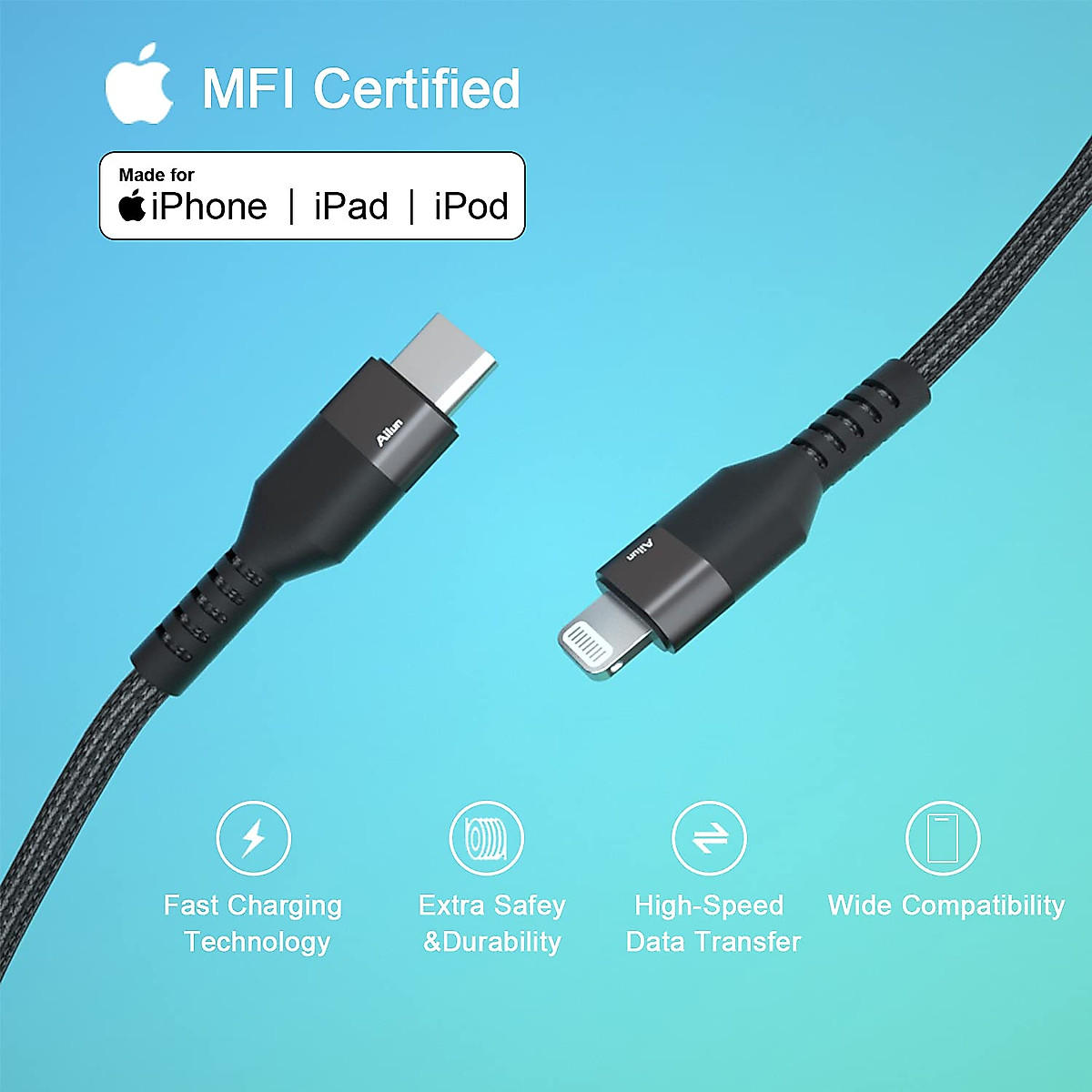 Ailun USB C Thumb Fast Wall Charger Block 20W Power Adapter 1Pack,USB C to Lightning Cable[6ft MFi Certified] 1Pack Compatible with iPhone 14/14 Pro/13/13 Pro/12/12 Pro/12 Mini/11/Airpods Pro/iPad Pro