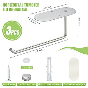 YIYATOO 3 Pack Tumbler Lid Organizer,Cup Lid Organizer for Stanley Tumbler Lids and Yeti Tumbler Lids, Self-Adhesive or Drilling Cup Lid Hook for Kitchen Inside Cabinet Organizers and Storage