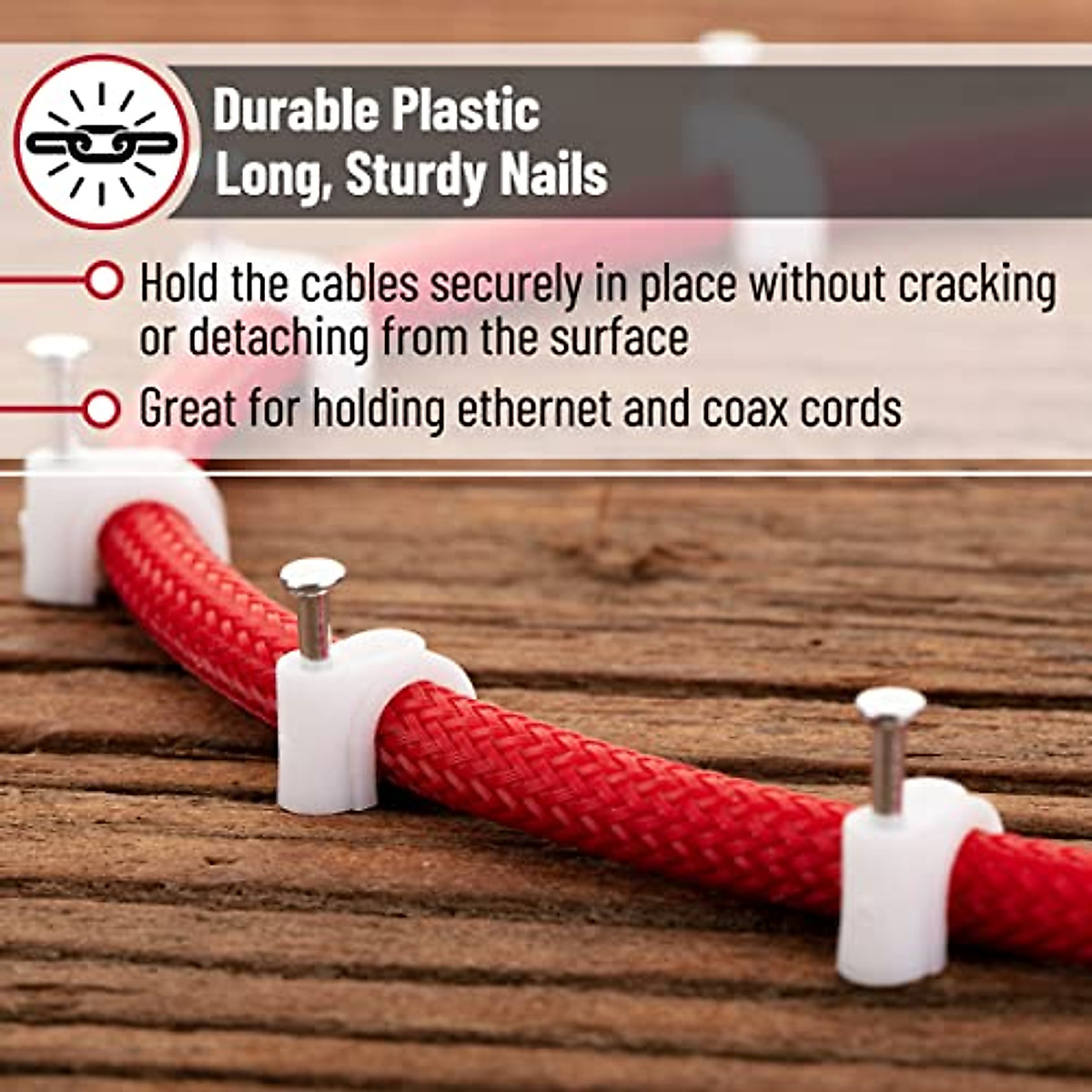 Bates- Cable Clips with Steel Nails, White, 360 pcs, 4mm 5mm 6mm 8mm 10mm, Wire Clips, Cord Clips, White Cable Clips, Ethernet Cable Clips, Cable Wire Clips, Coax Cable Clips, Cable Cord Clips.