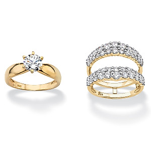 PalmBeach Yellow Gold-plated Sterling Silver Round Cubic Zirconia Jacket Bridal Ring Set Sizes 6-10 Size 8