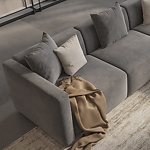 Acanva Luxury L-Shaped Upholstery Convertible Modular Sectional Sofa, Contemporary Reversible Couch with Chaise Lounge for Living Room, Apartment, 4 Piece Set, Grey