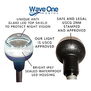 Wave One Marine | Adjustable Telescoping All-Around Anchor Light With Stainless Base | LED Boat Pole Aft Stern Navigation USCG 2NM | 12 Volt DC | 360 Night Nav Waterproof 28"-42"