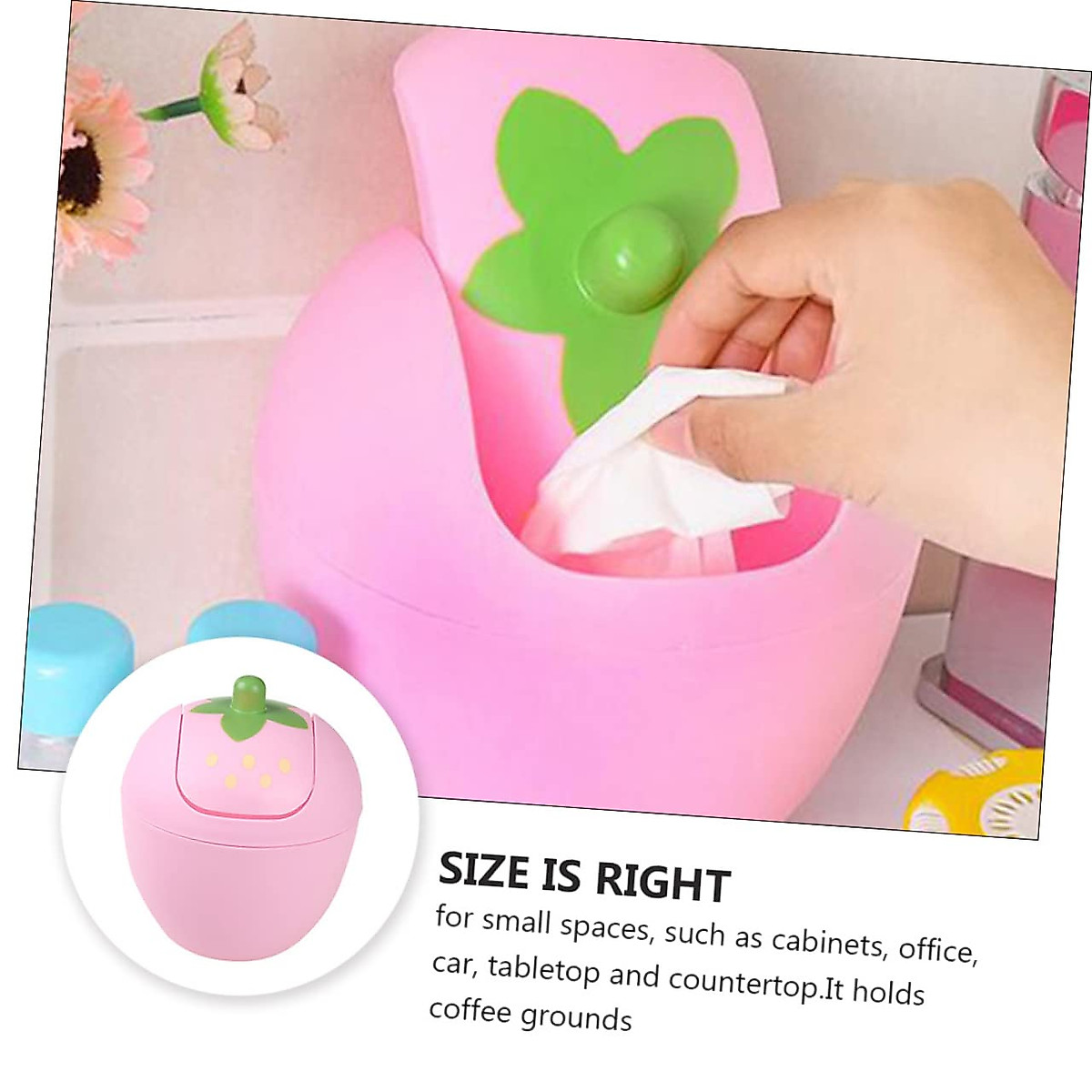 NUOBESTY Office Decor Xxcm Container Car Bins Lid Dustbin Home Lids Mini Brush Use Bin Strawberry Tiny Recycling with for Makeup Tabletop X Room Cans Dispenser Rubbish Baskets Coffee Swing Car Decor