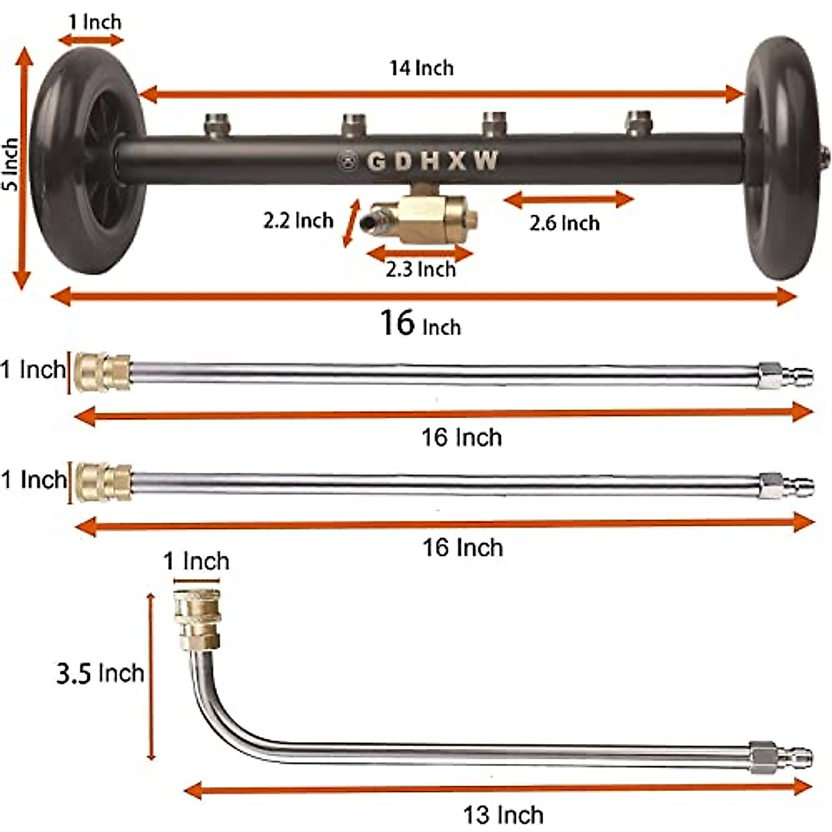 GDHXW Dual-Function Pressure Washer Undercarriage Cleaner Water Broom with Extension Rod,7 Pressure Washer Nozzles and Cleaning Gloves