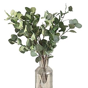 JD Artificial Greenery Plants 5PCS 33" Silver Dollar Eucalyptus Silk Leaf Branches Fake Shrubs Faux Bushes for Home Décor Office Restaurant Wedding Garden Patio Photography Props（Summer Green）