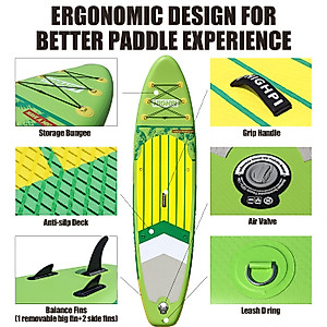 Highpi Inflatable Stand Up Paddle Boards, 10'6''x31''x6'' SUP with Accessories Backpack Anti-Slip Deck, Leash, Adjustable Paddle and Hand Pump, Waterproof Bag, Standing Boat for Youth & Adult