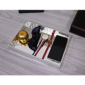 MCBZ Coffee Table Decorative Mirror Tray, Dresser Perfume Cosmetics Storage Tray, Bathroom Toiletries Storage, Jewelry Tray (Silver)