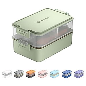 linoroso Stackable Bento Box Adult Lunch Box | Meet All You On-the-Go Needs for Food, Salad and Snack Box, Premium Bento Lunch Box for Adults Include Utensil Set, Dressing Containers - Pale Mint